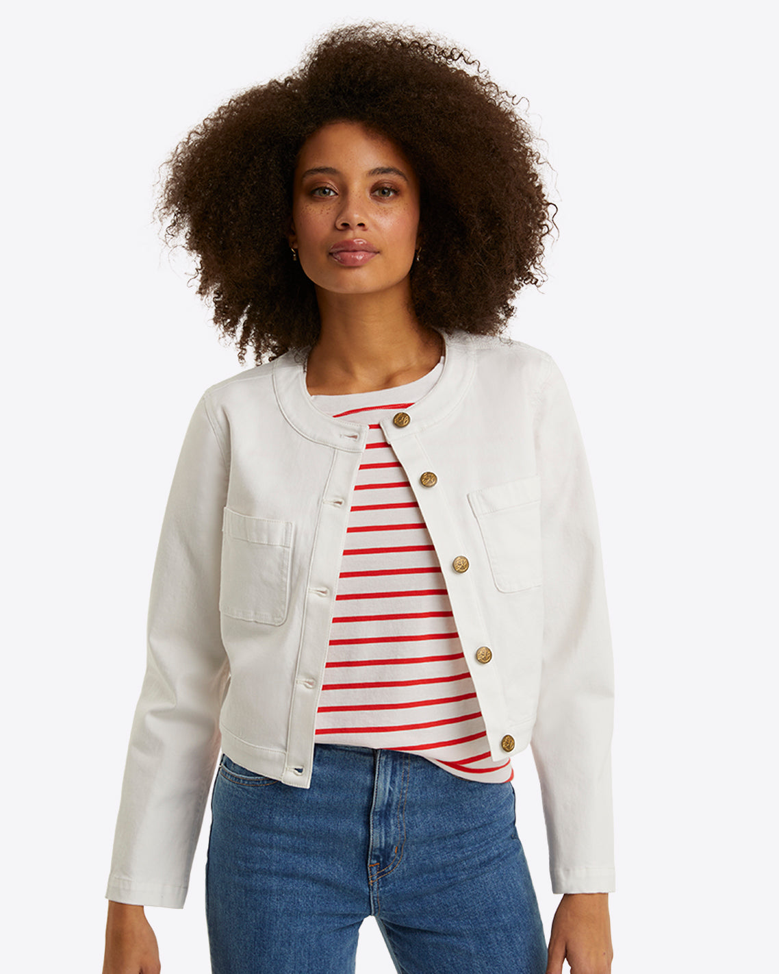 Collarless Jacket in White Denim – Draper James