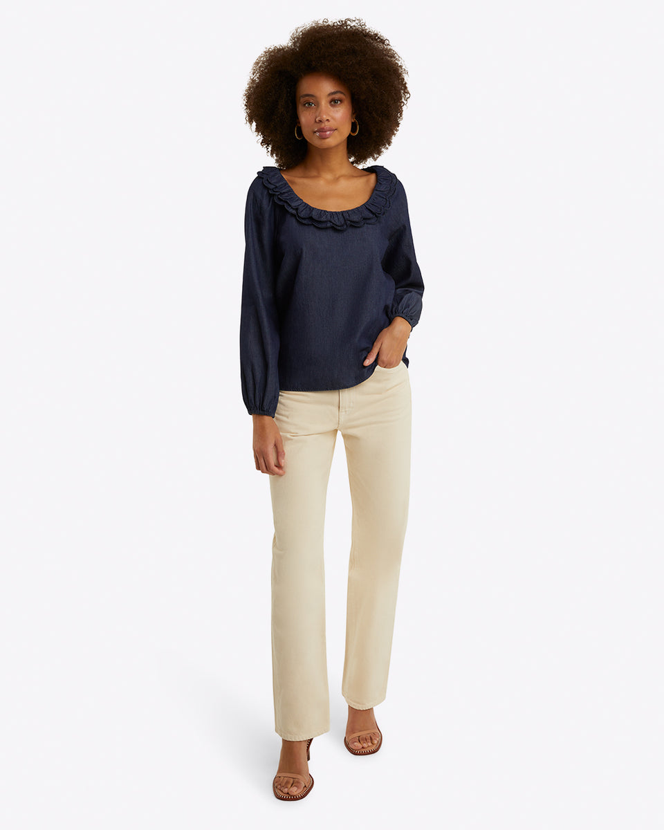 Reyna Long-Sleeve Top in Chambray – Draper James