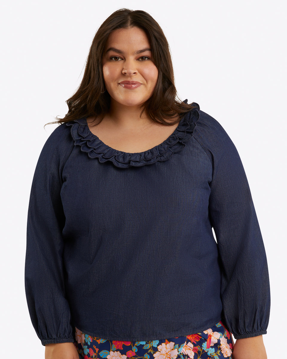 Reyna Long-Sleeve Top in Chambray – Draper James