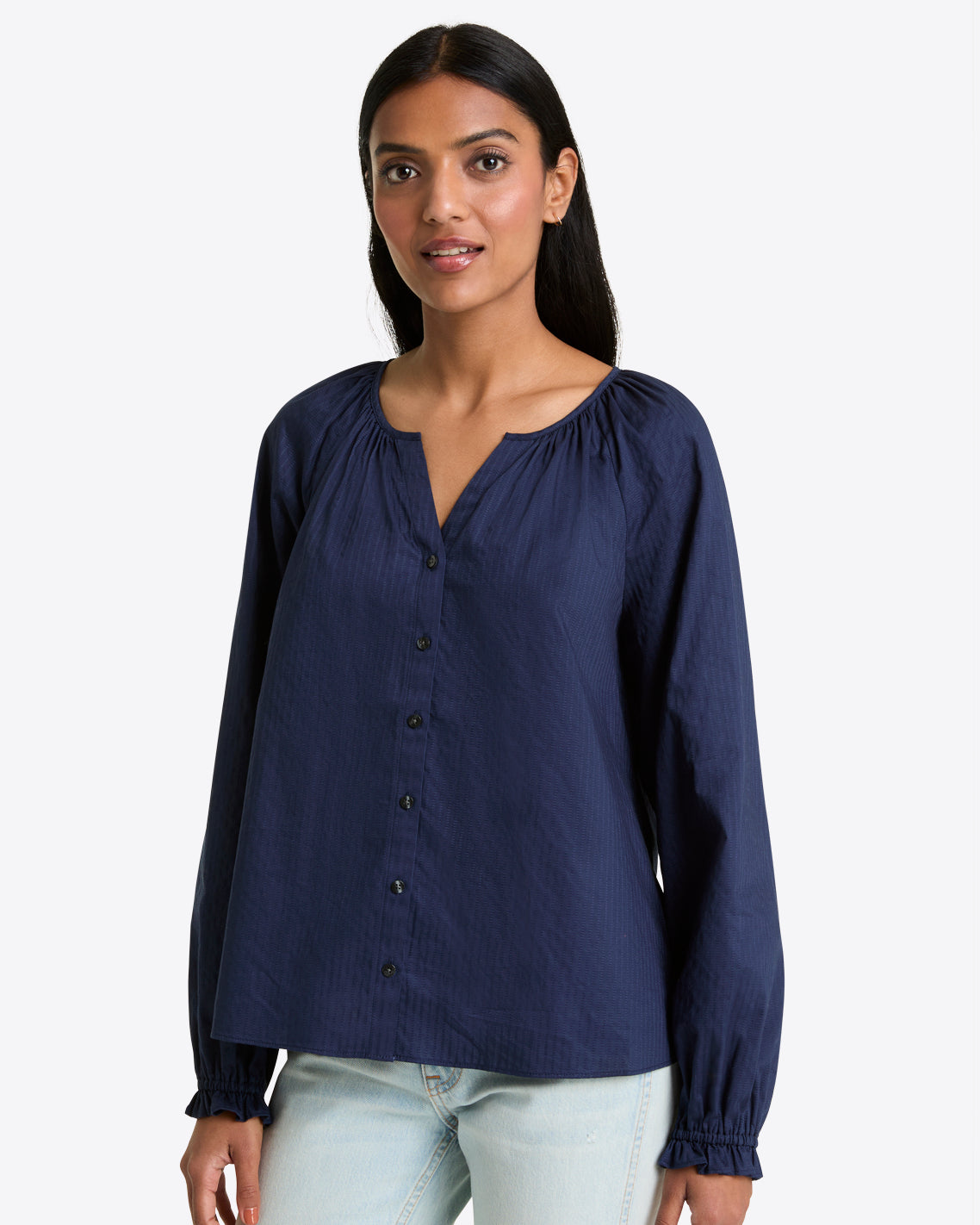 Alexandra Top in Navy Dobby Stripe – Draper James