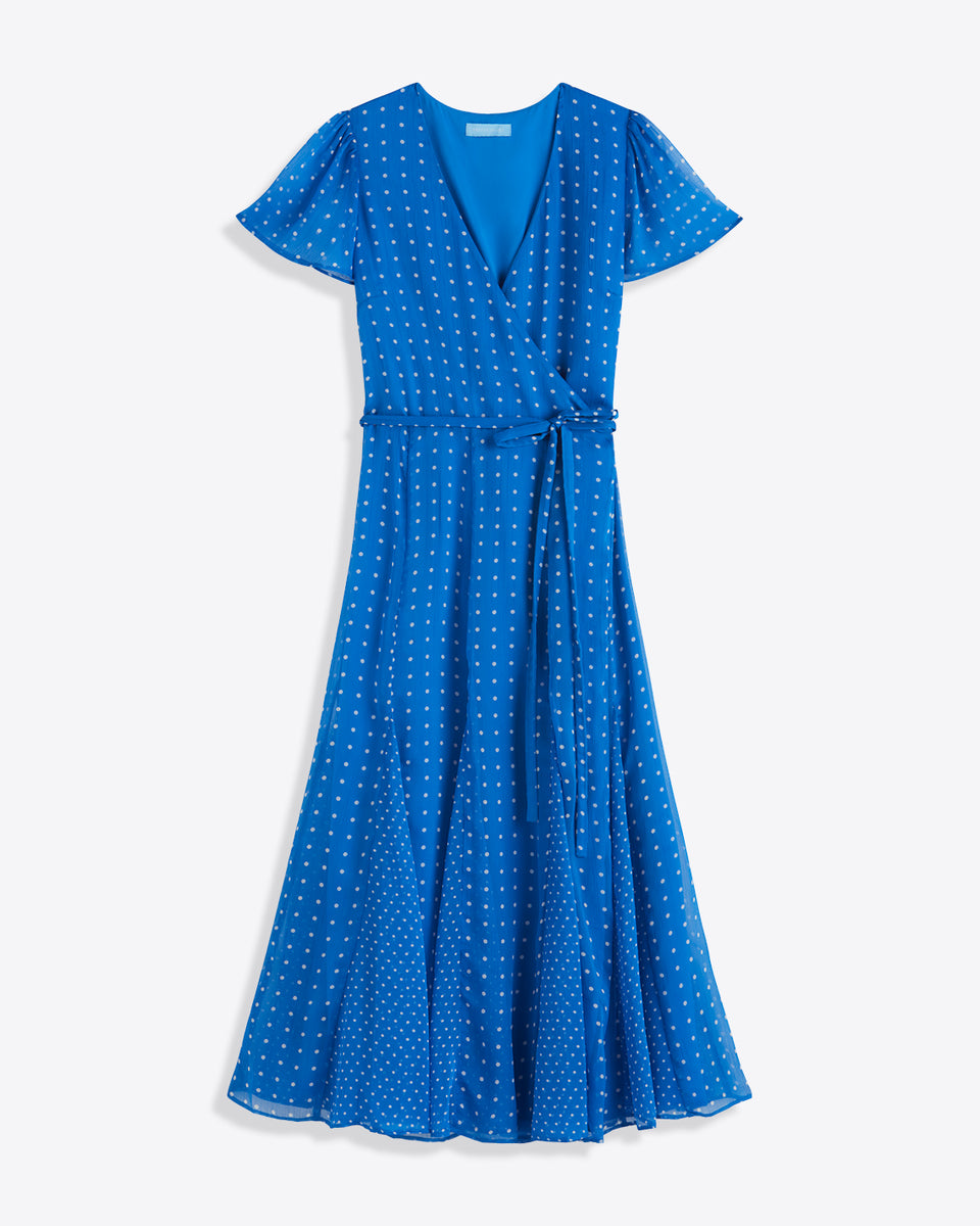 Daphne Wrap Dress in Royal Blue Polka Dot – Draper James