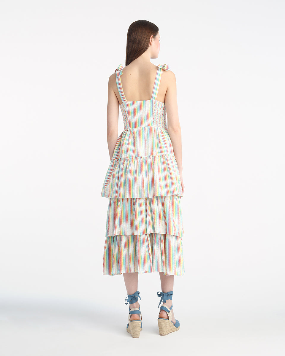 Taylor Tiered Midi Dress in Rainbow Stripes – Draper James