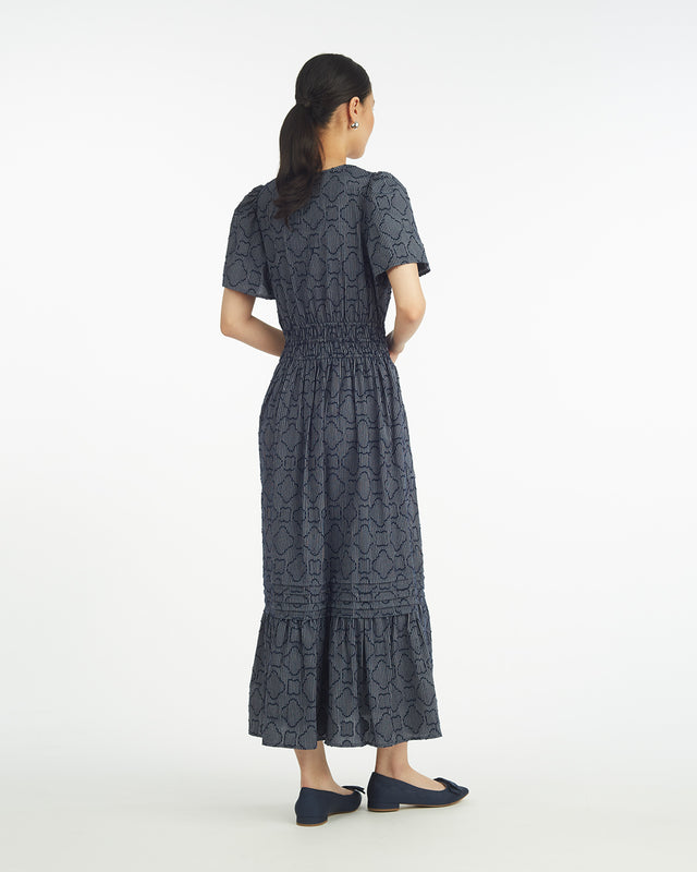 Hollie Midi Dress in Navy Textured Stripe – Draper James